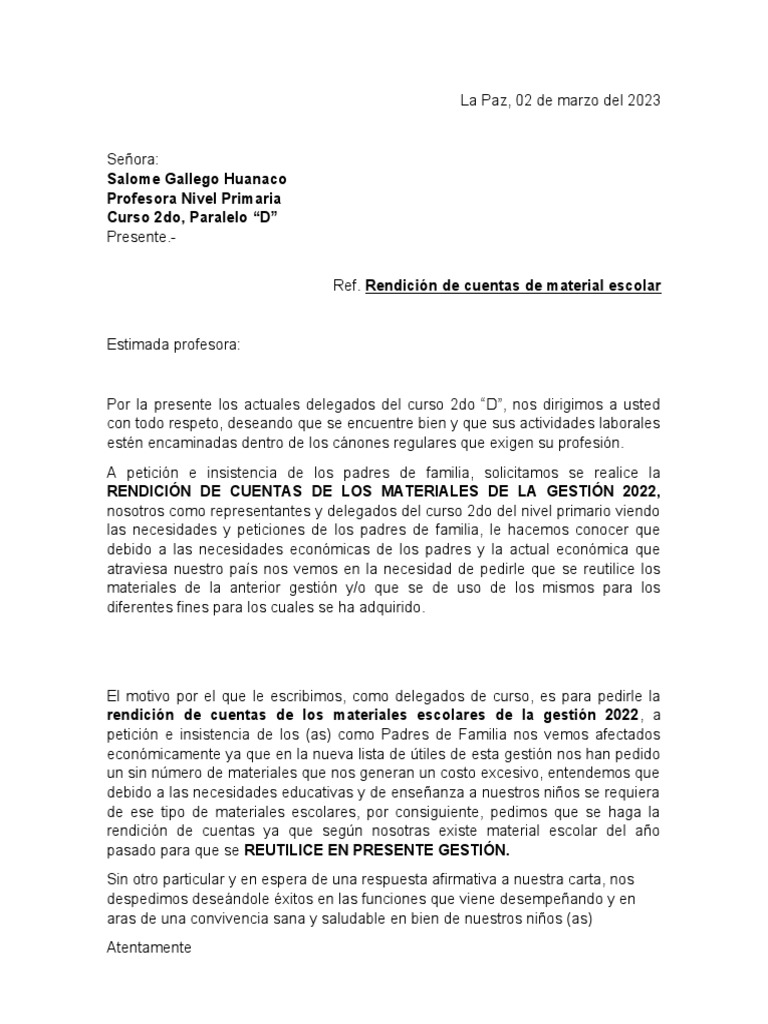 Rendición de cuentas de material escolar | PDF