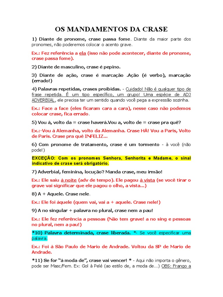 Mandamentos Da Crase | PDF | Linguística | Famílias linguísticas