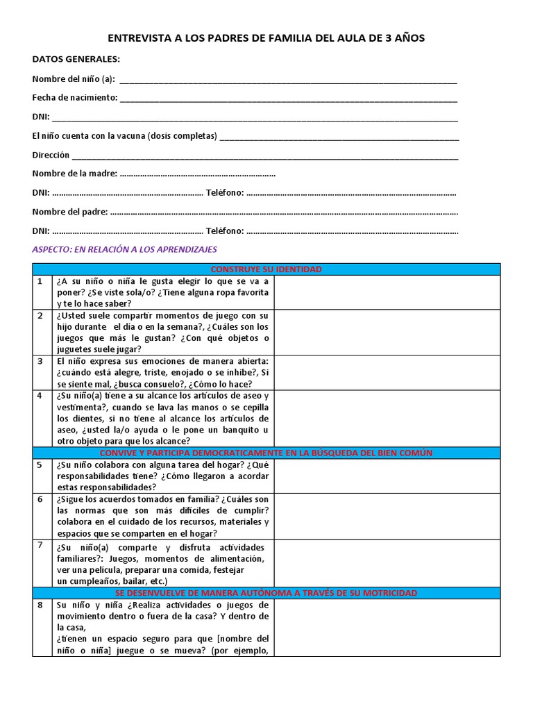 Entrevista A Los Padres de Familia 3 Años | PDF