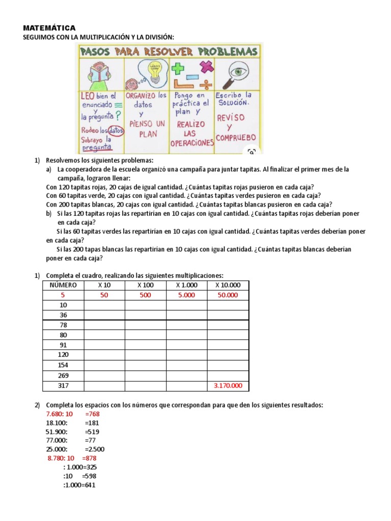 MATEMÁTICA Seguimos Con La Mult y Div | PDF