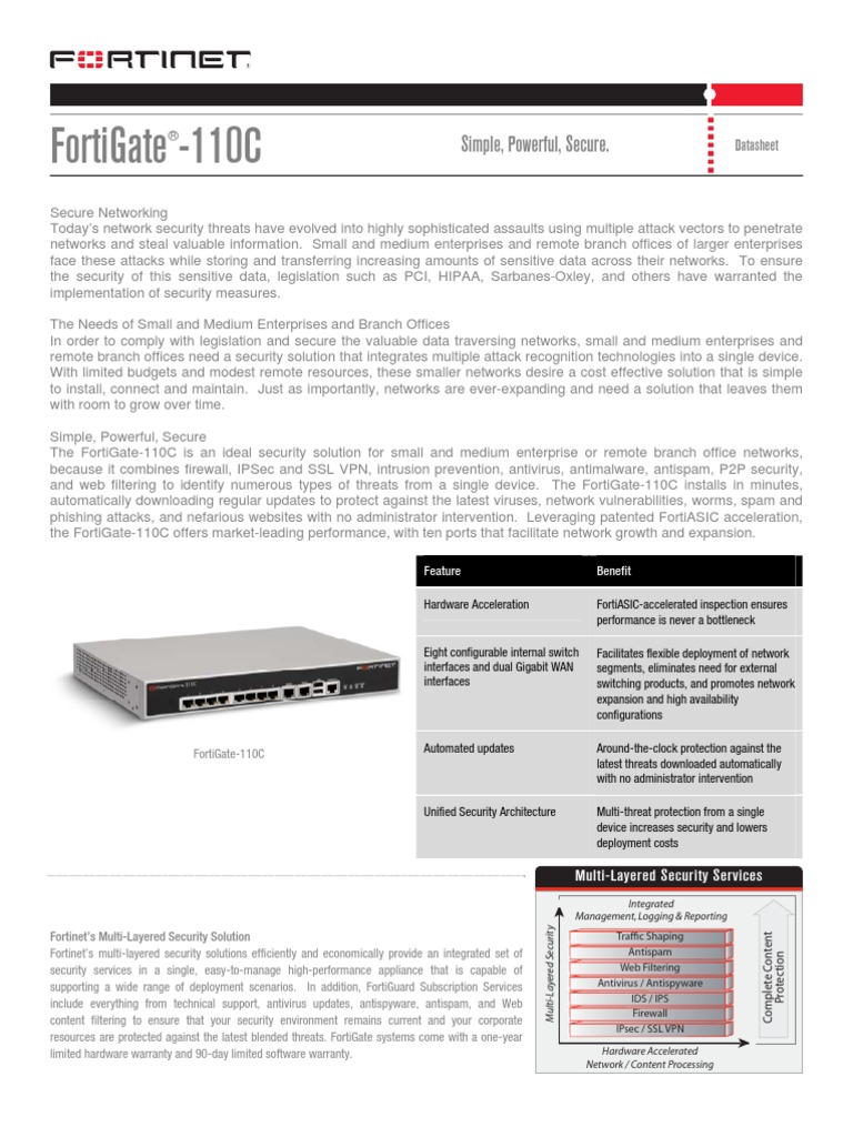 Datasheet Fortigate 110C | PDF | Antivirus Software | Computer Network