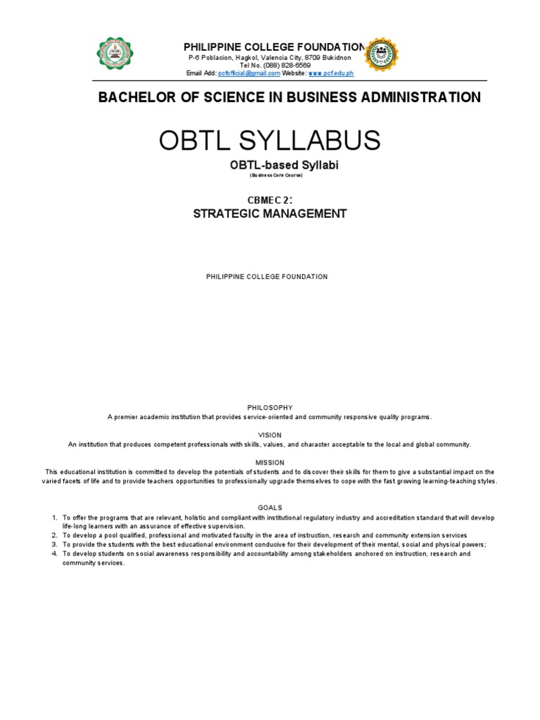 Strategic Management Obtl | PDF | Strategic Management | Business
