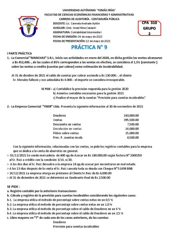 Practica 9º Enunciado | PDF | Bancos | Contabilidad