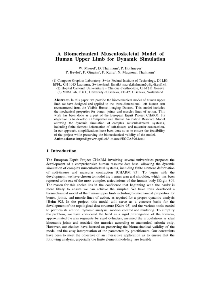 A Biomechanical Musculoskeletal Model of | Download Free PDF ...