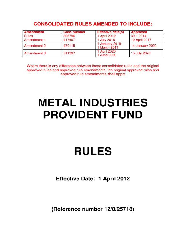 MIPF Rules - Consolidated To Amendment 3 | PDF | Pension | Employment