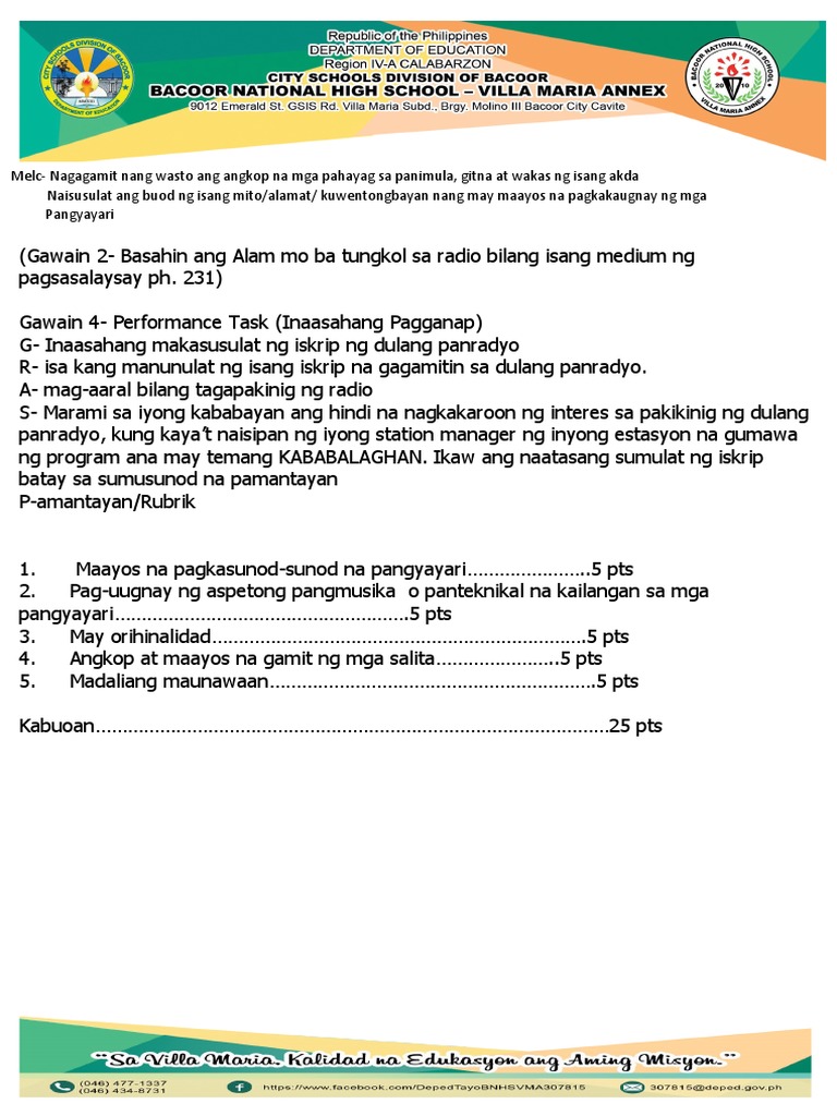 Performance Task - 3rd Q - 2 | PDF