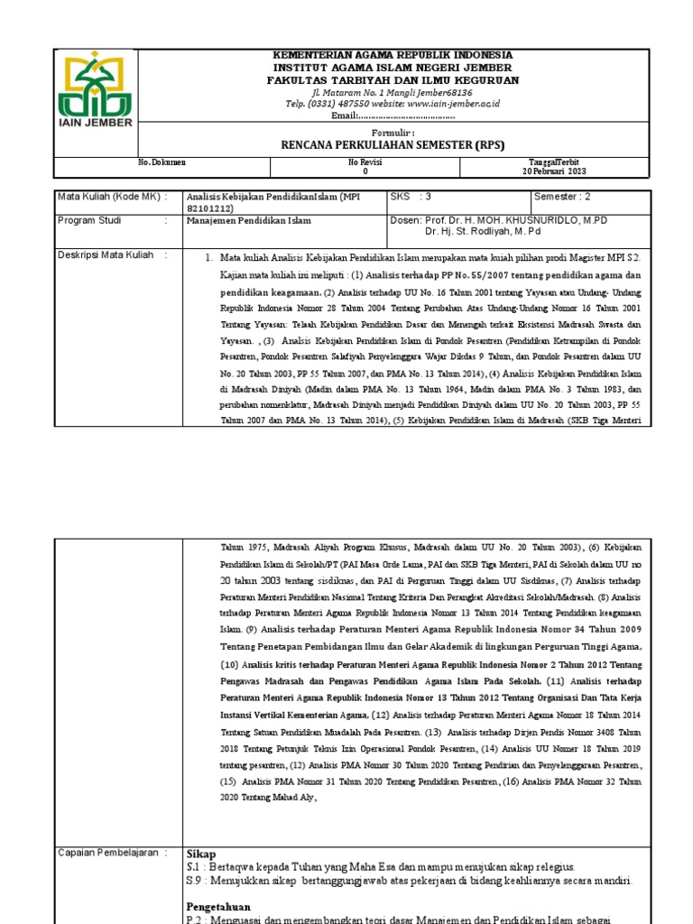 RPS S.2 MATKUL ANALISIS KEBIJAKAN PI Prodi MPI | PDF
