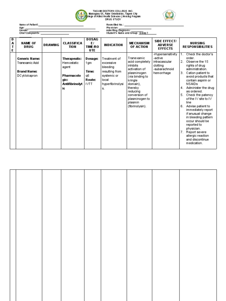 Tranexamic Acid Drug Study | PDF | Bleeding | Products Of Chemical Industry