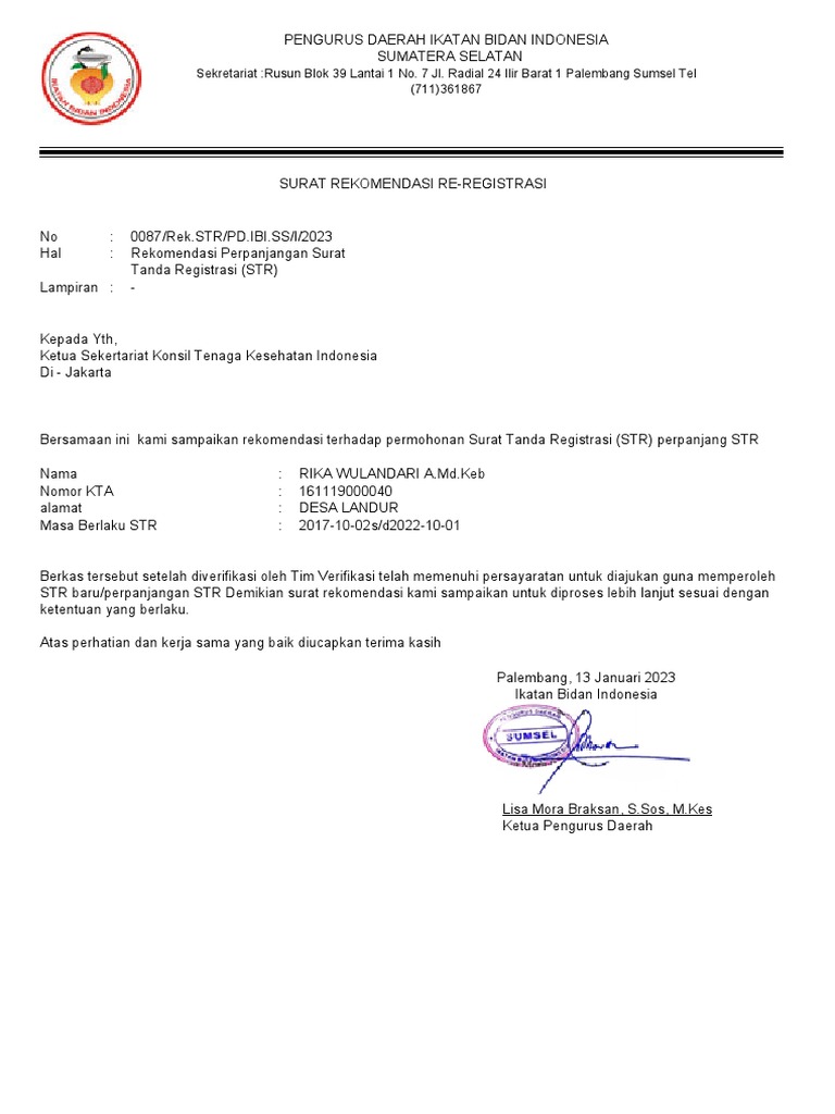 Rekomendasi Perpanjangan STR Bidan 2023 | PDF