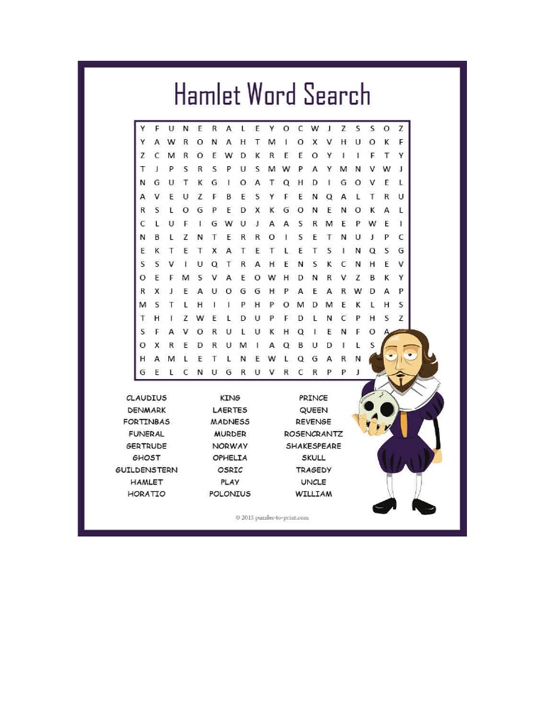 Hamlet Word Search Puzzle Worksheet Activity - JPG | PDF