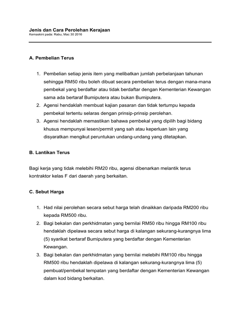 Jenis Dan Cara Perolehan Kerajaan | PDF
