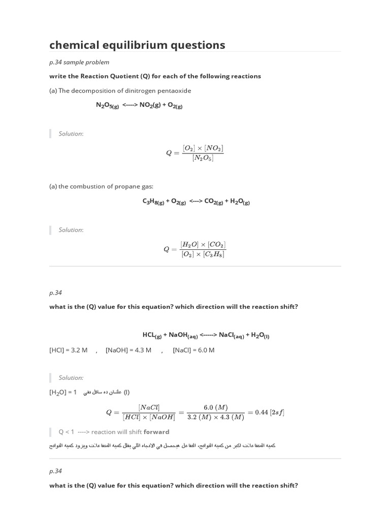 Chemical Equilibrium Questions | PDF | Chemical Equilibrium | Physical ...