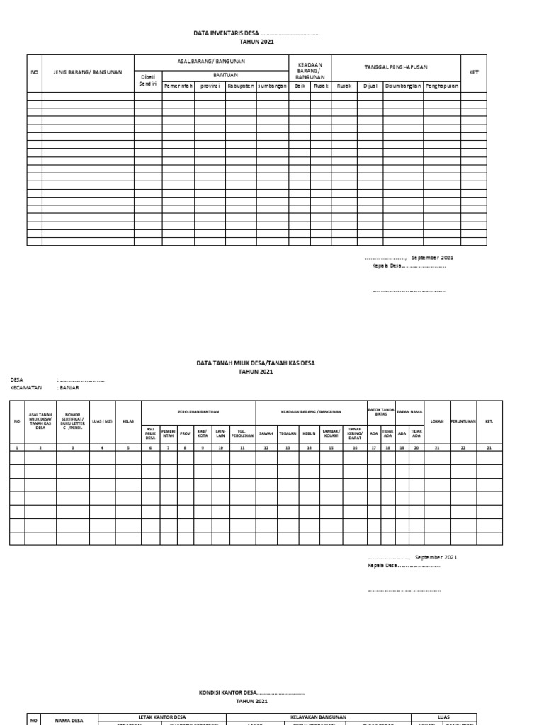 Pormat Data Inventarisa, Aset Desa | PDF