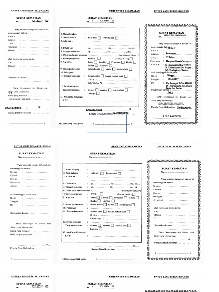 FORM SURAT KEMATIAN | PDF