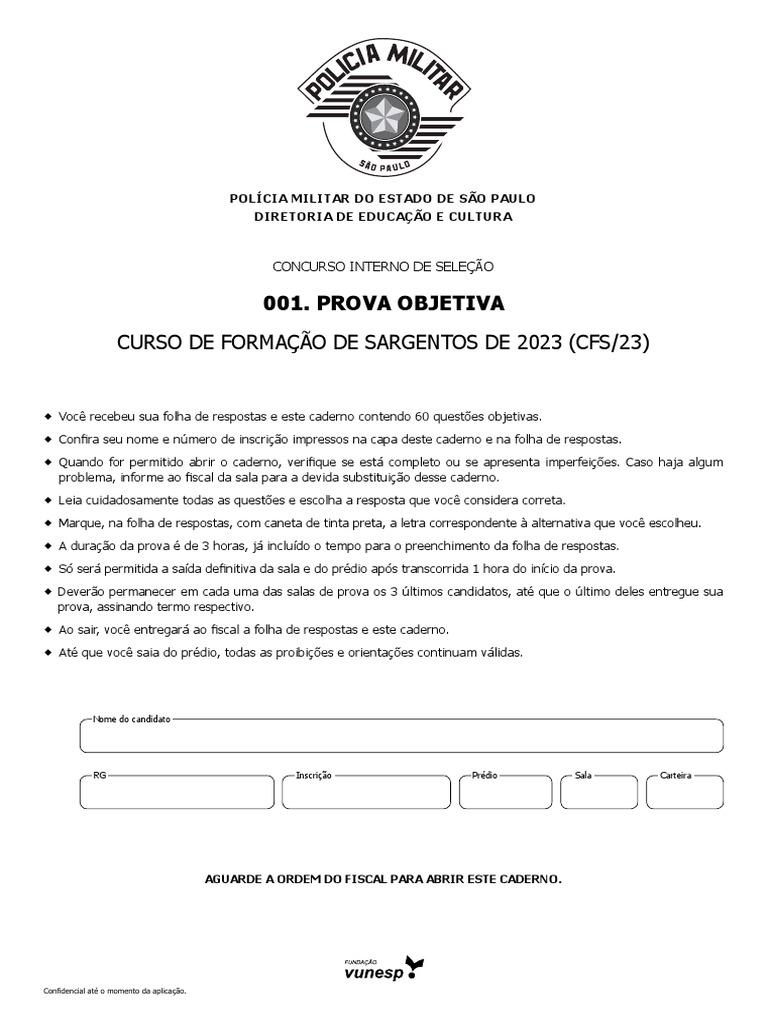 caderno de questões CFS I 2023 | PDF | Polícia