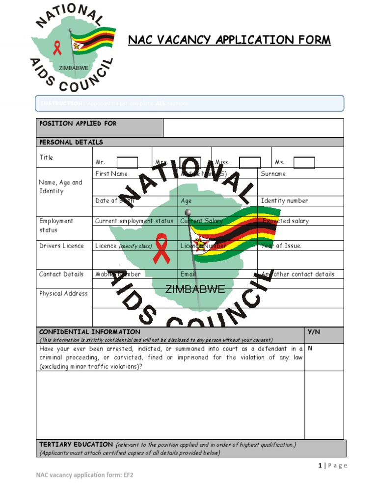 NAC Vacancy Application Form BLANK | PDF | Justice | Crime & Violence