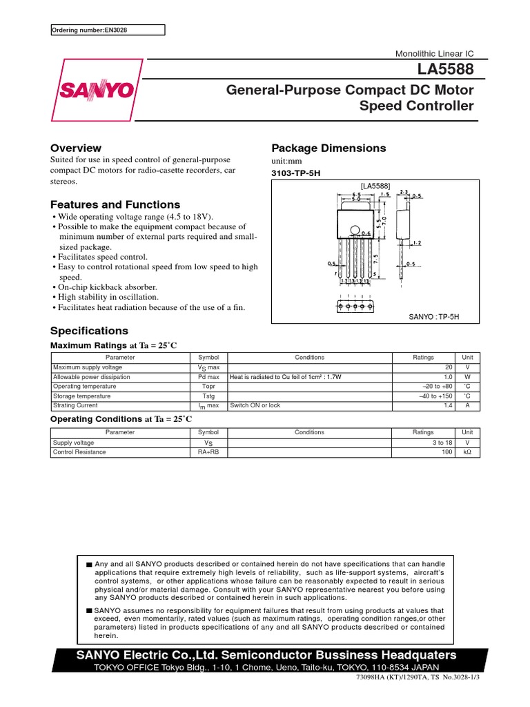 LA5588.motor Speed Controller | PDF | Electrical Resistance And ...