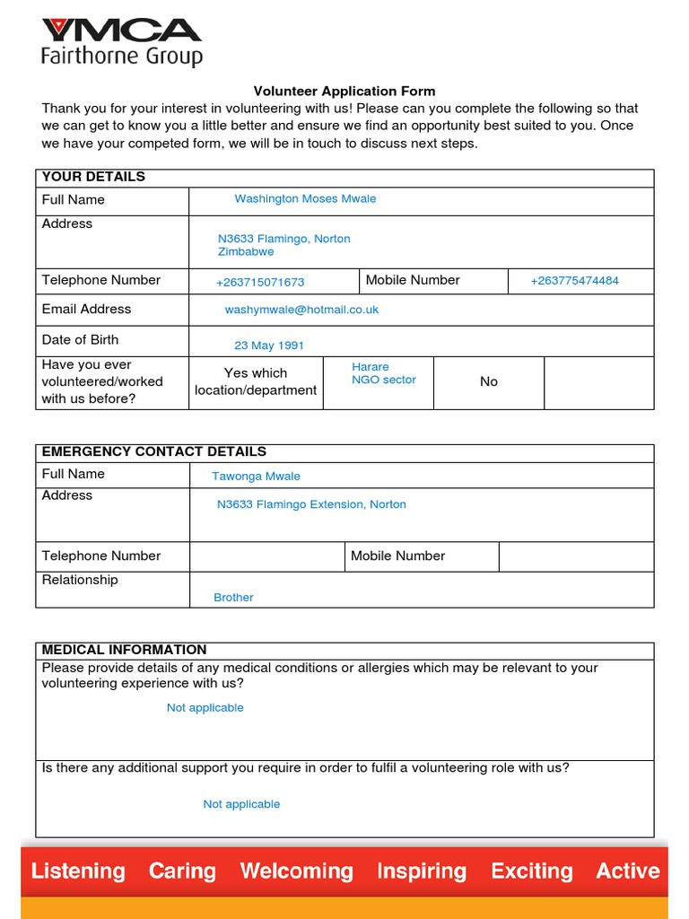 New Fairthorne Group Volunteer Application Form 09.01.20 | PDF | Volunteering | Computing