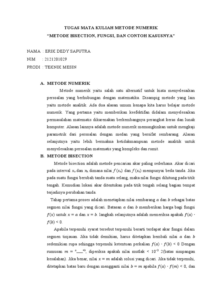 (Tugas Metode Numerik Bisection) Erik Dedy S. | PDF | Metode & Bahan Ajar