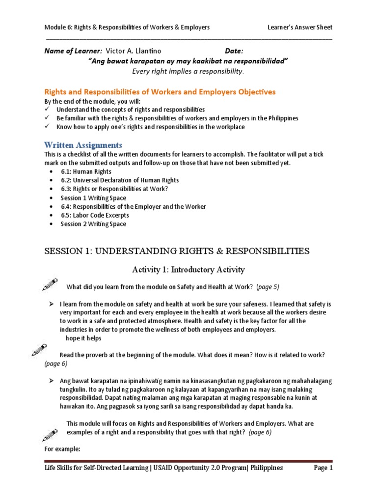 Workers' Rights and Responsibilities Module | PDF | Employment | Overtime
