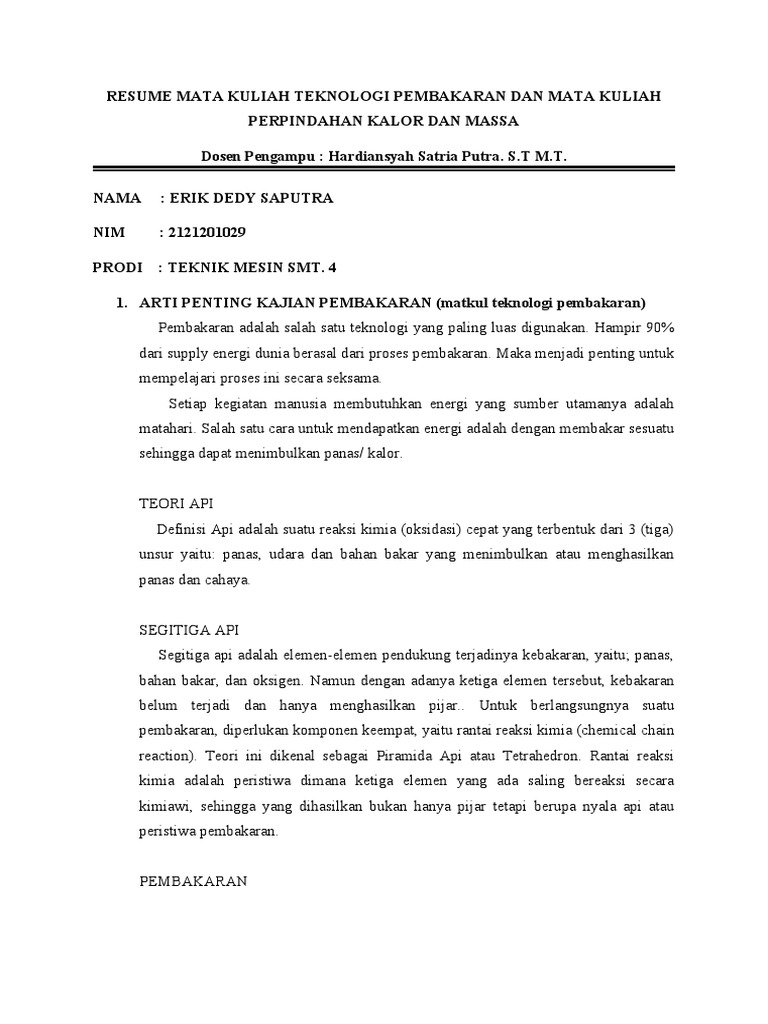 Resume Mata Kuliah Teknologi Pembakaran | PDF
