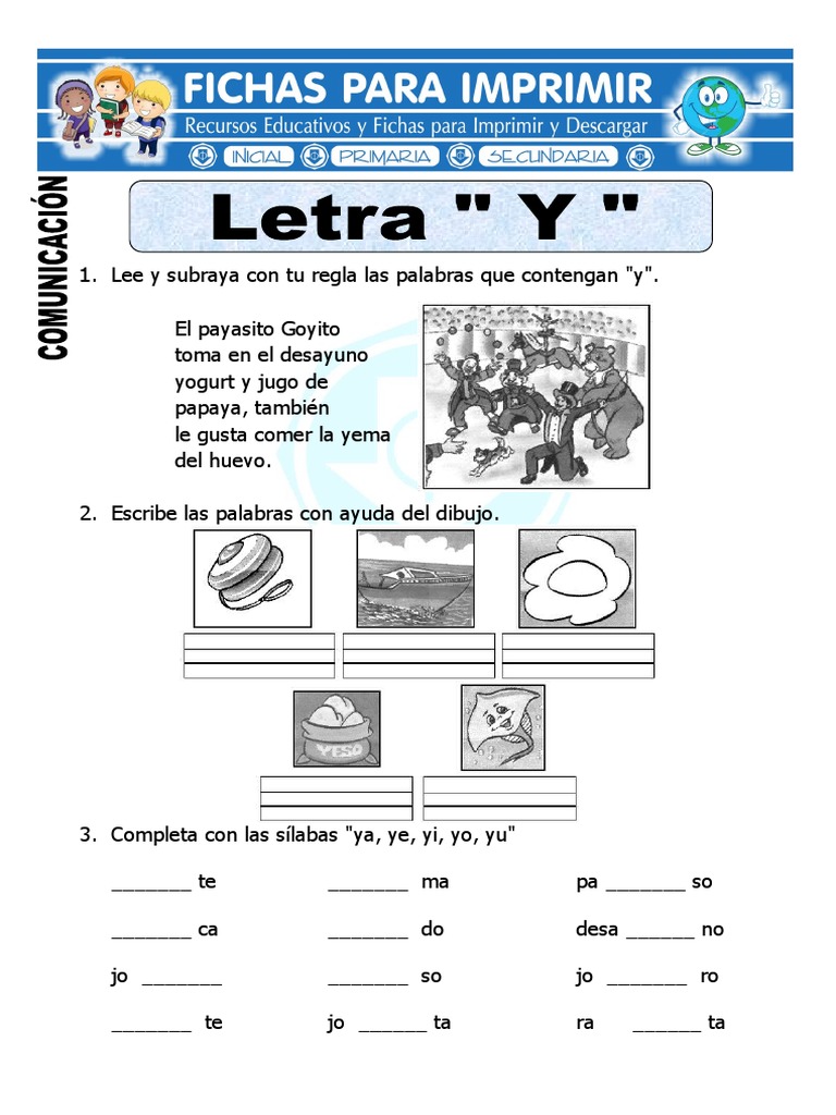 Ficha de La Letra Y para Primero de Primaria | PDF