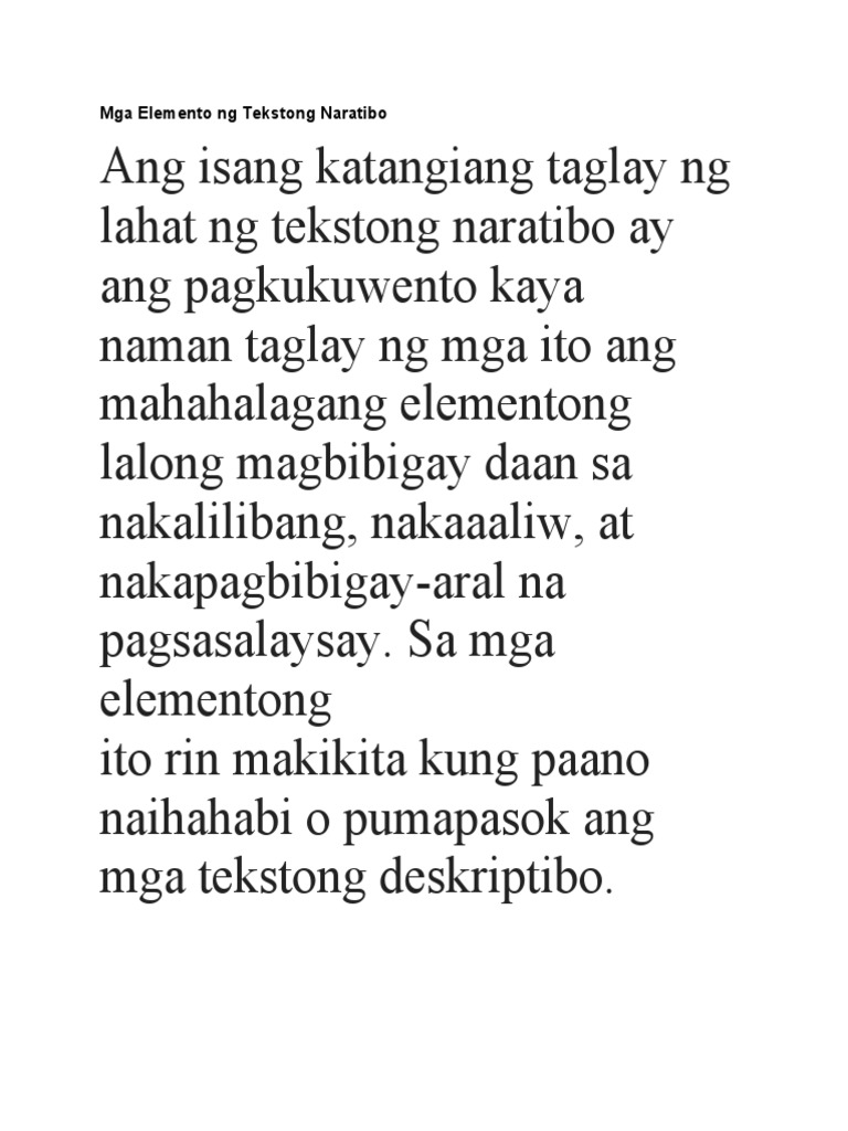 Mga Elemento NG Tekstong Naratibo | PDF