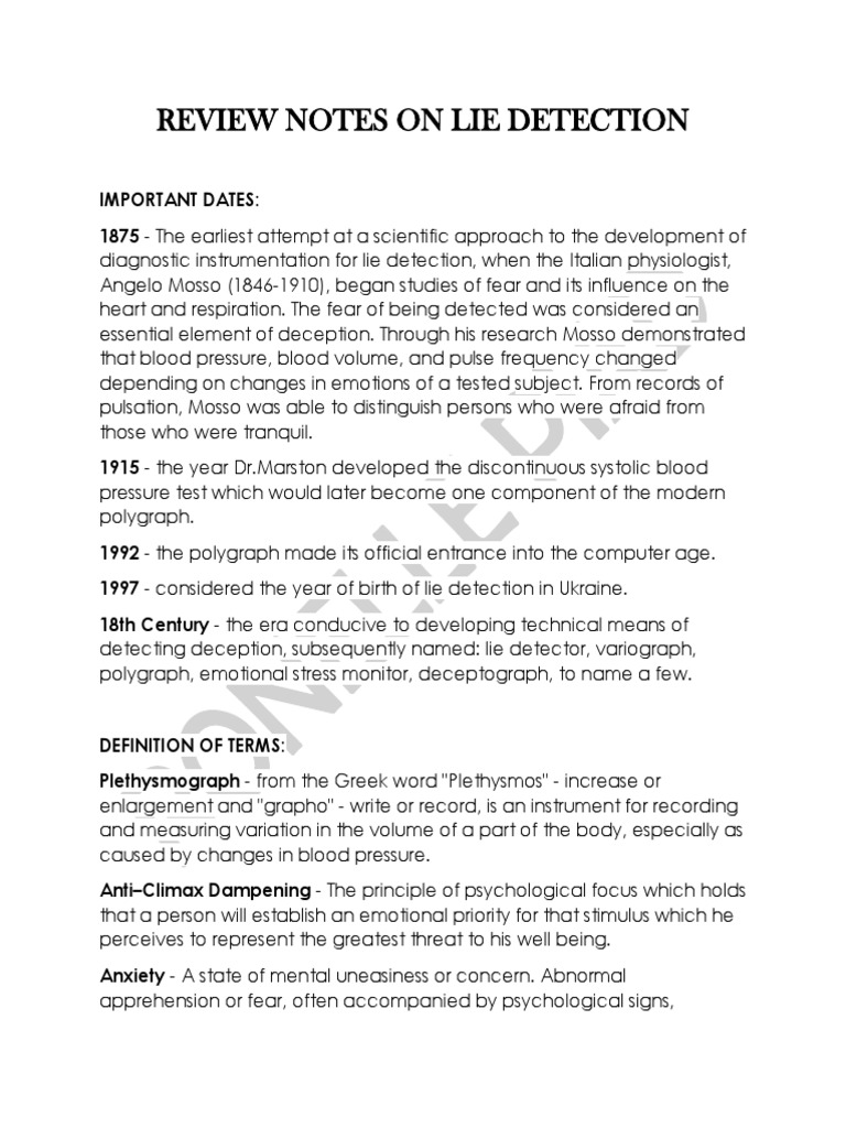 History and Terms of Lie Detection | PDF | Nervous System | Autonomic ...