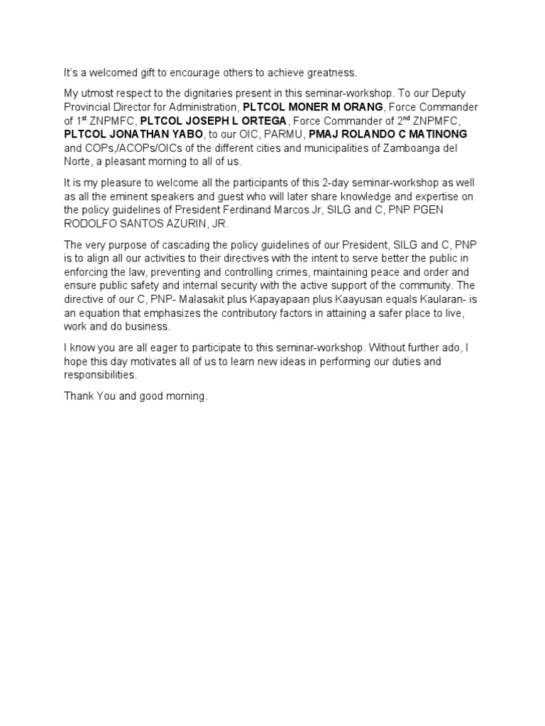 Welcome Address | PDF