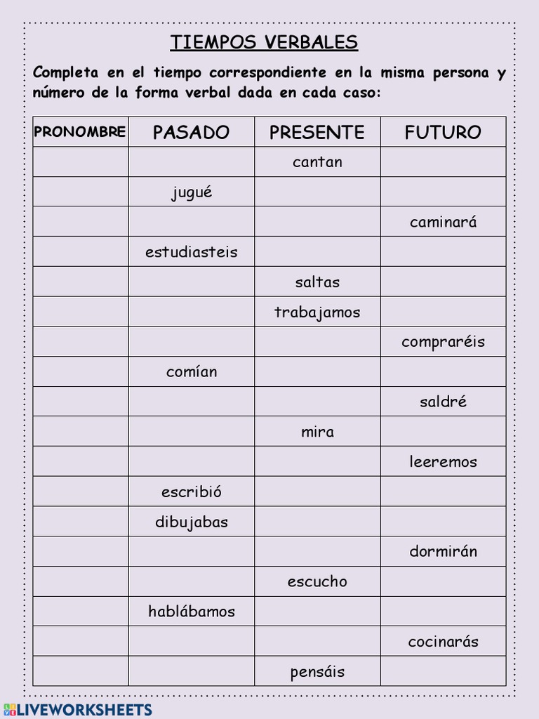 Ejercicios de Verbos: Pasado, Presente y Futuro | PDF