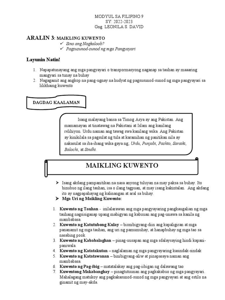 3rd Quarter Module Sa Filipino 9 Aralin 3 | PDF