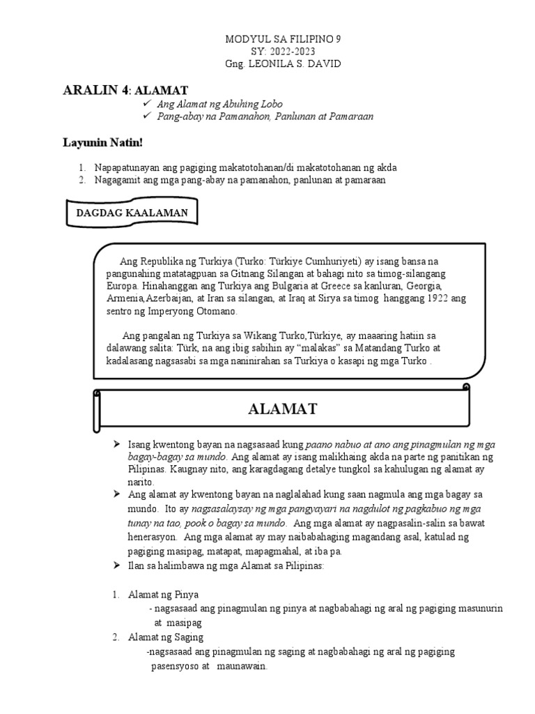 3rd-Quarter-Module-sa-Filipino-9-Aralin-4 | PDF