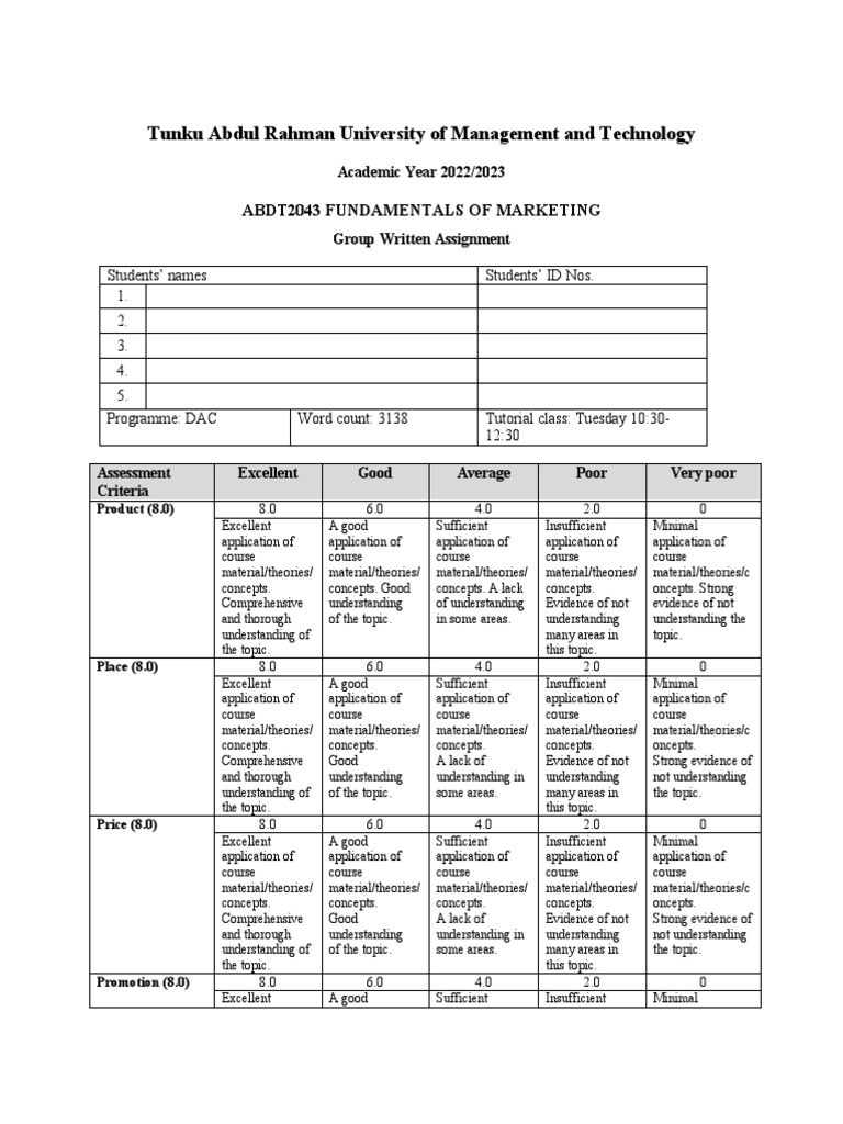 TARUMT Marketing Assignment Overview | PDF