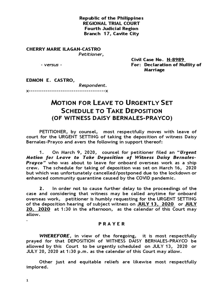 Motion To Take Deposition Bernales | Download Free PDF | Judiciaries | Government