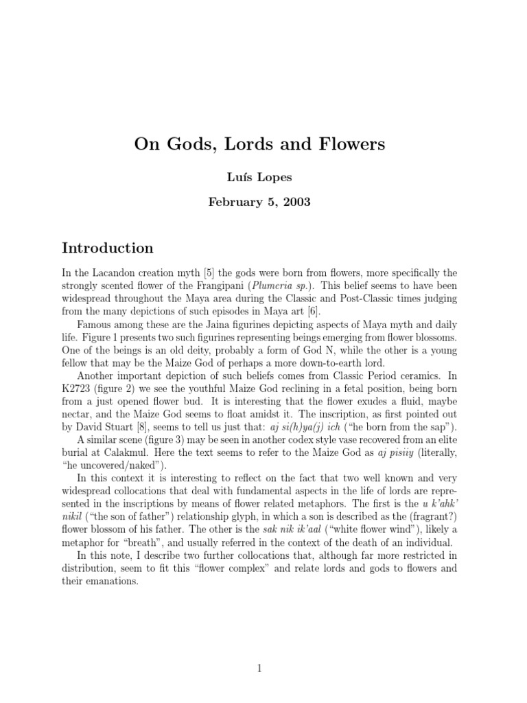 On Gods, Lords and Flowers: Lu Is Lopes February 5, 2003 | PDF | Maya ...