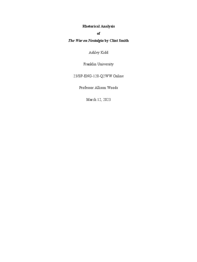 Rhetorical Analysis of "The War on Nostalgia" | PDF | Confederate ...