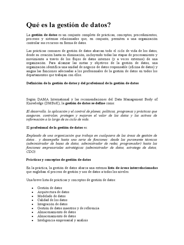 Gestión de Datos: Definición y Beneficios | PDF | Seguridad de ...