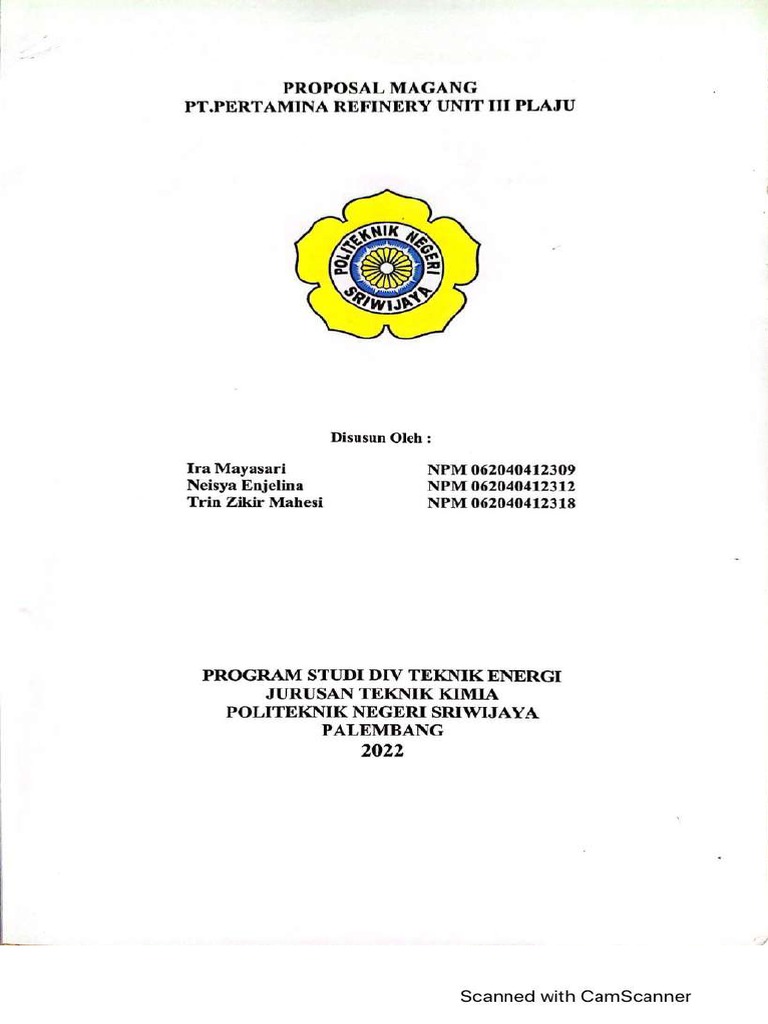 Proposal Magang - PT - Pertamina RU 3 Plaju | PDF