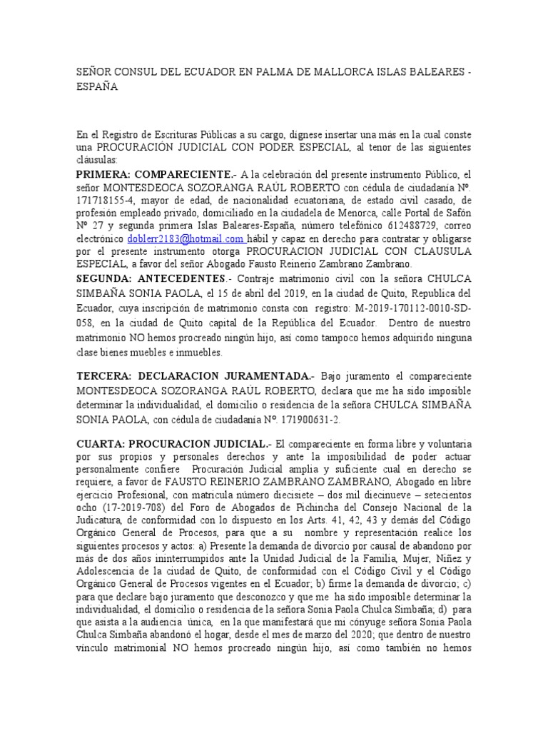 Poder Especial con procuración judicial FZ | PDF | Divorcio | Gobierno