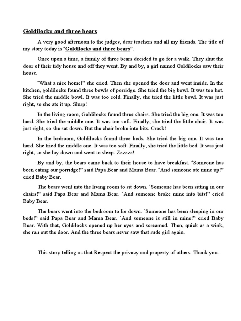 Goldilocks and Three Bears | PDF