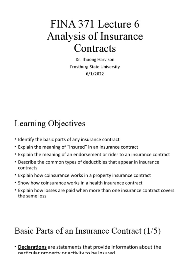 Lecture 6 - Analysis of Insurance Contracts (FULL) | PDF | Insurance ...