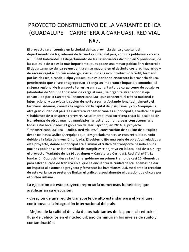 Proyecto Constructivo de La Variante de Ica | PDF | La carretera | Perú