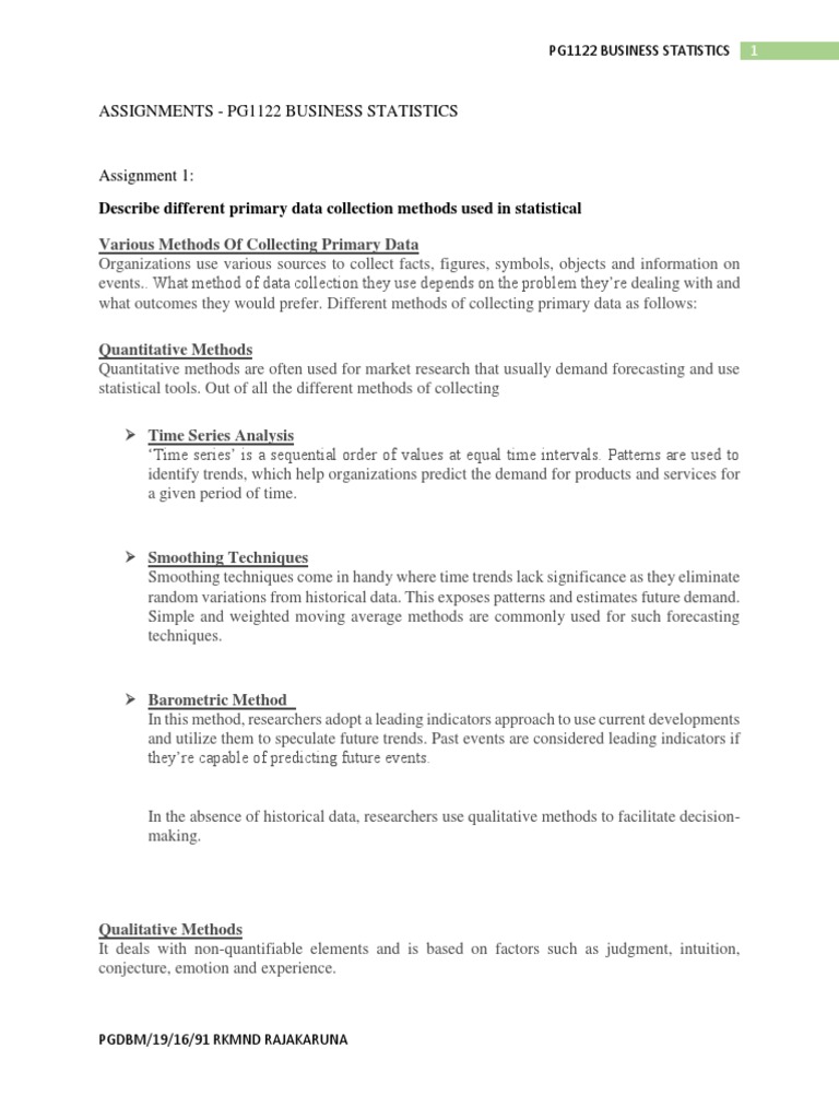 Assignments - PG1122 Business Statistics | PDF | Sampling (Statistics) | Statistics