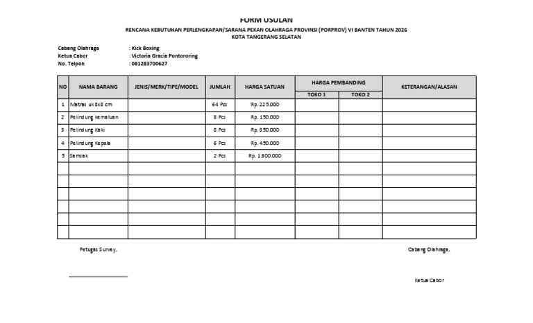 Form Usulan Sarana Porprov PDF | PDF