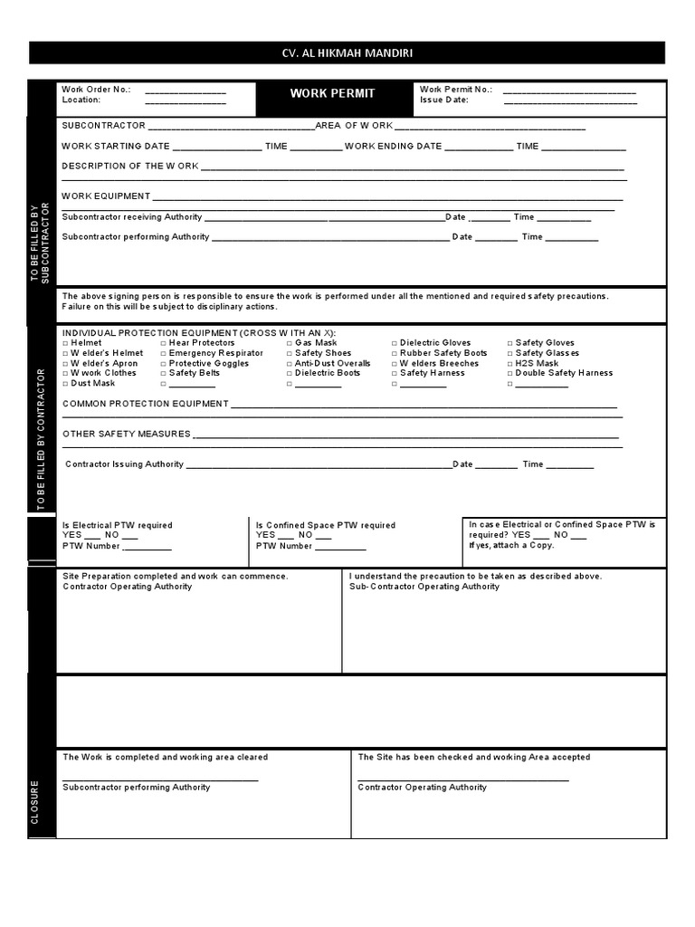 Work Order No | PDF | Personal Protective Equipment | Working Conditions