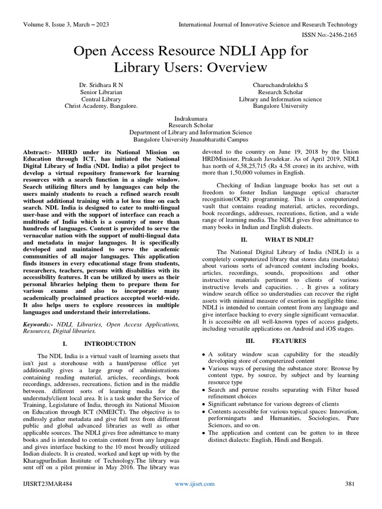 Open Access Resource NDLI App For Library Users Overview | PDF ...