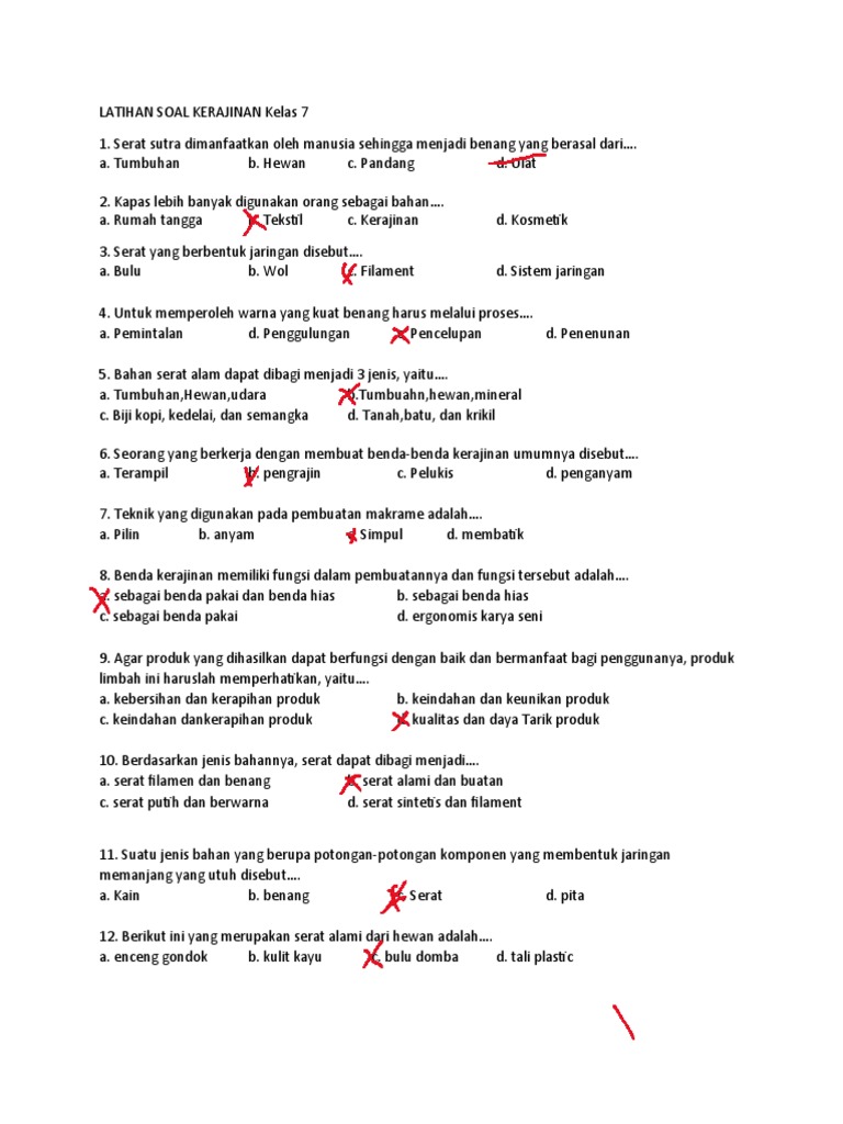 LATIHAN SOAL KERAJINAN 7 Upit | PDF