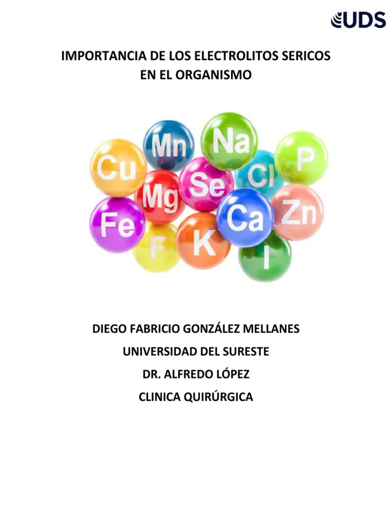 Importancia de Los Electrolitos Sericos en El Organismo PDF | PDF | Electrólito | Potasio