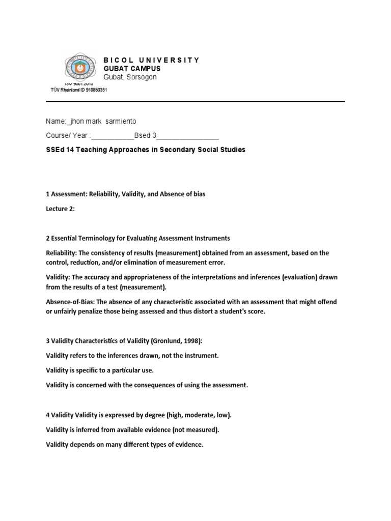 Activity 3 Assessment | PDF | Educational Assessment | Validity (Statistics)