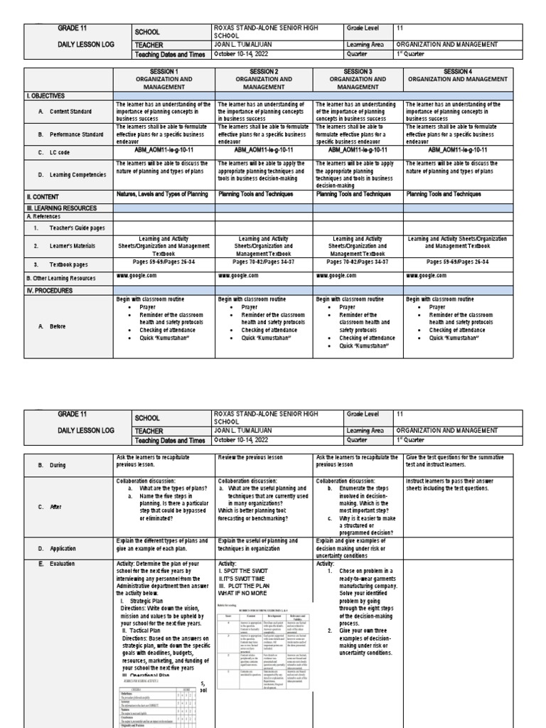 DLL Week 8 Organization | PDF | Learning | Teachers